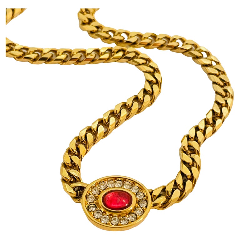 Vintage MONET gold ruby chain designer runway necklace For Sale at 1stDibs