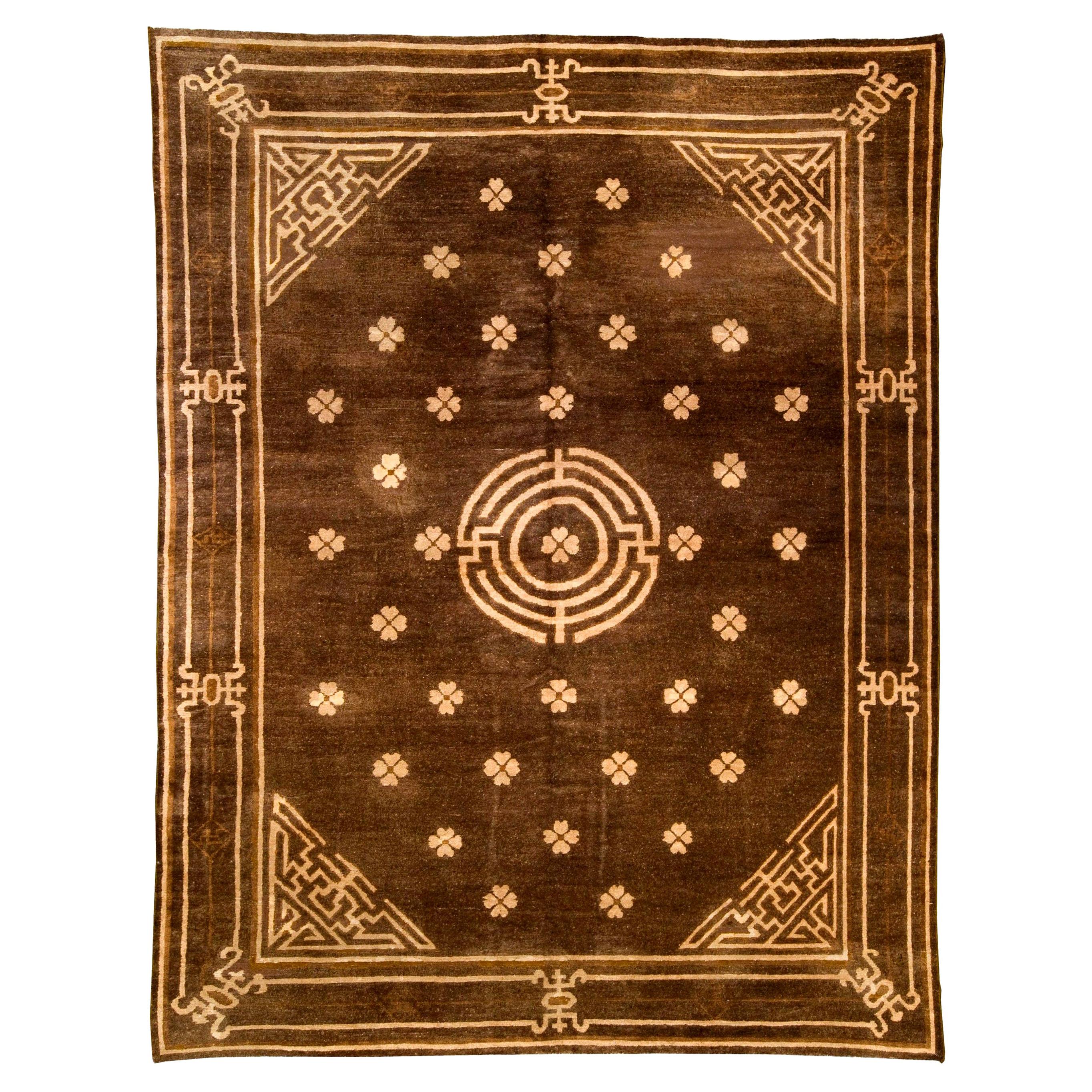 Antique Mongolian Transitional Copper Brown and Purple Wool Rug For ...