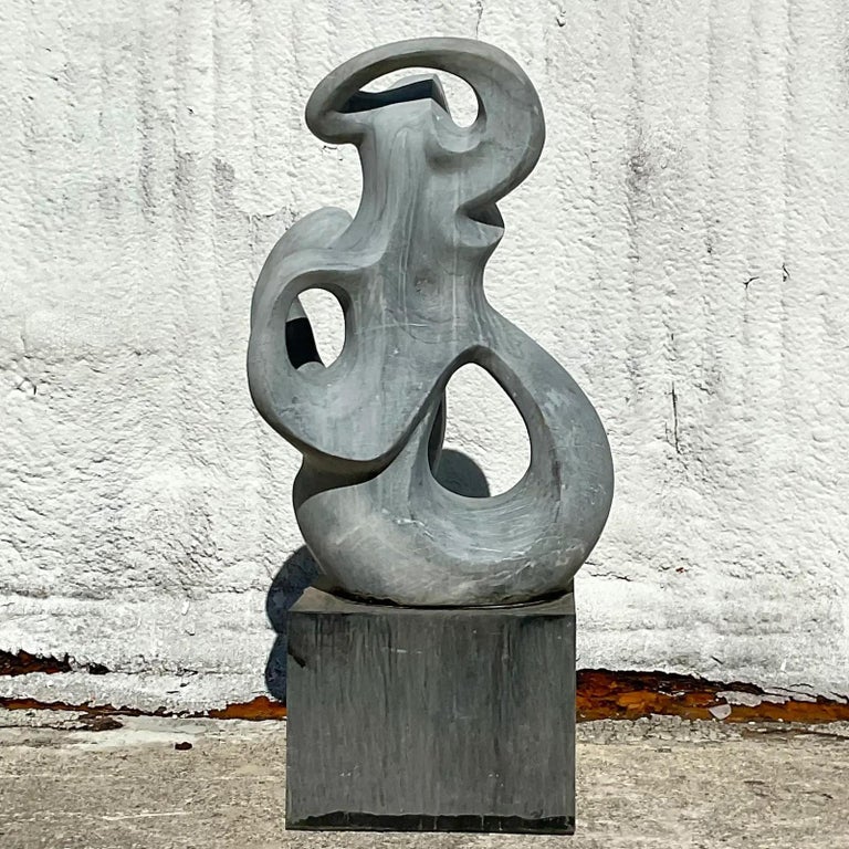 Vintage Monumental Boho Abstract Carved Stone Sculpture at 1stDibs