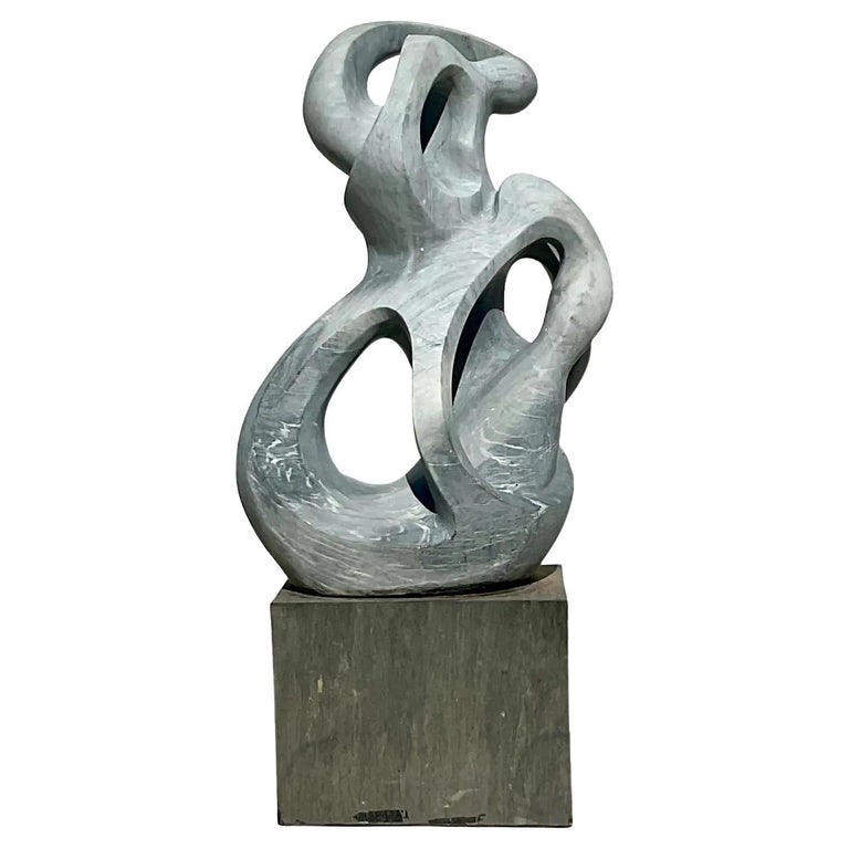 Vintage Monumental Boho Abstract Carved Stone Sculpture at 1stDibs