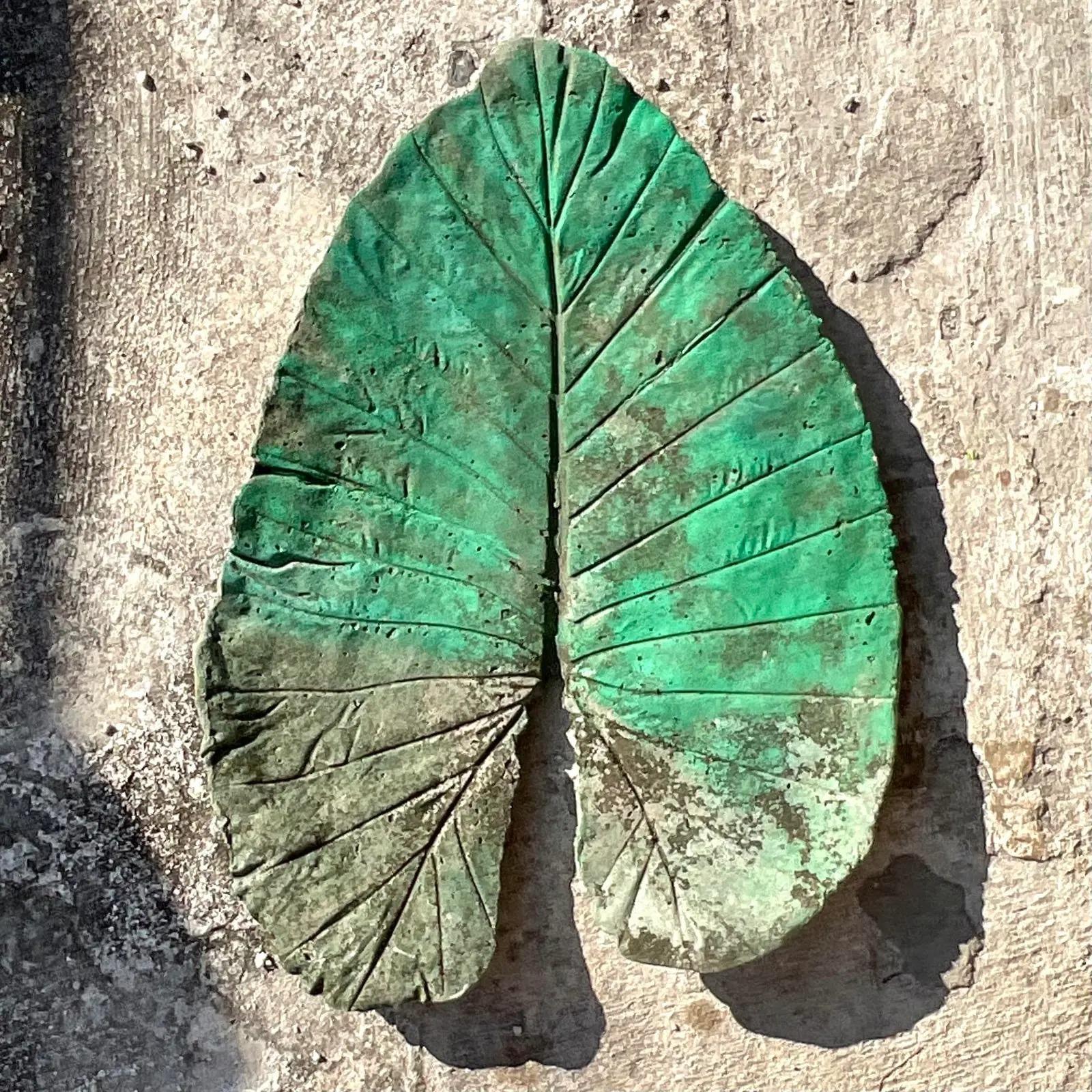 Vintage Monumental Boho Cast Concrete Elephant Ear Leaf For Sale at 1stDibs