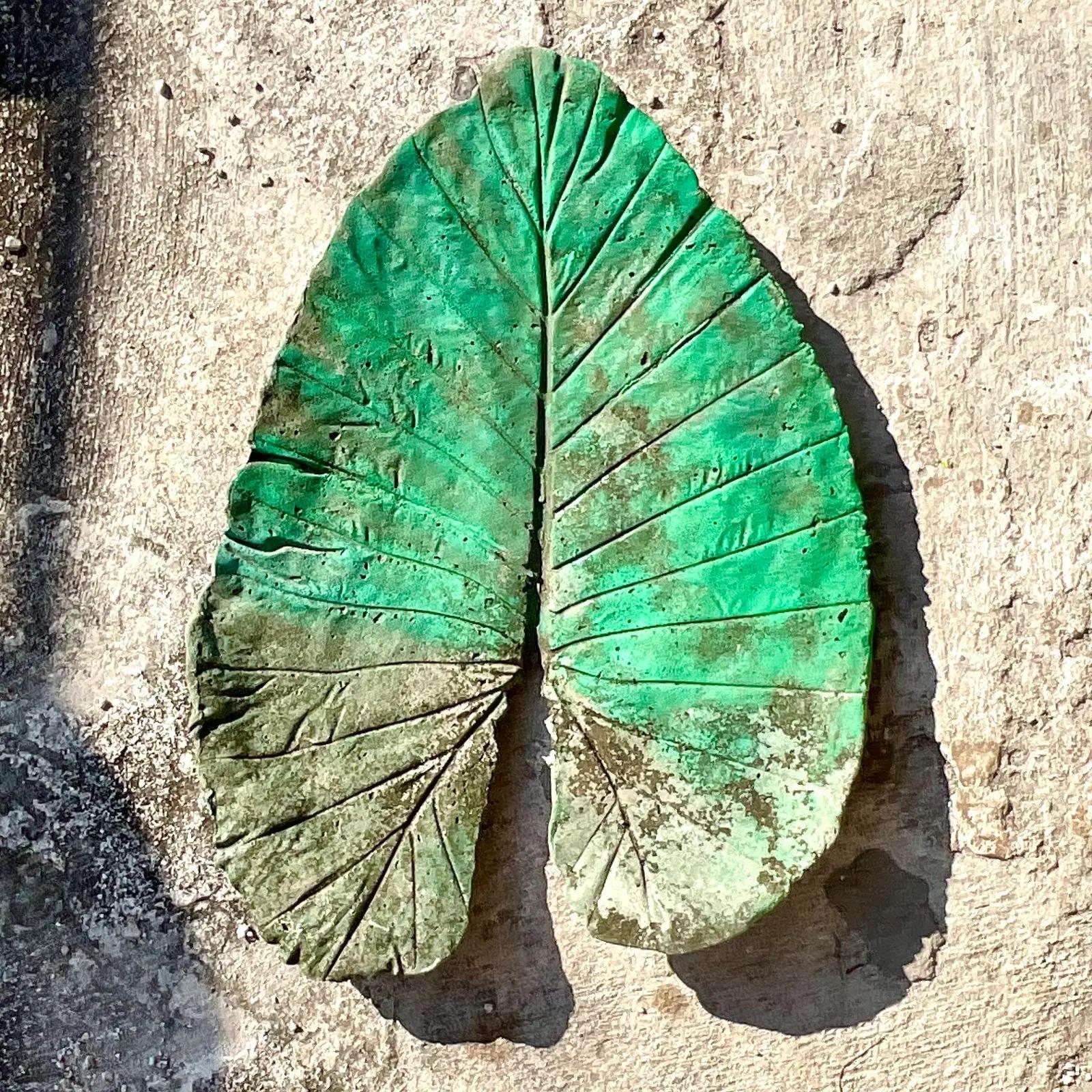Vintage Monumental Boho Cast Concrete Elephant Ear Leaf For Sale at 1stDibs