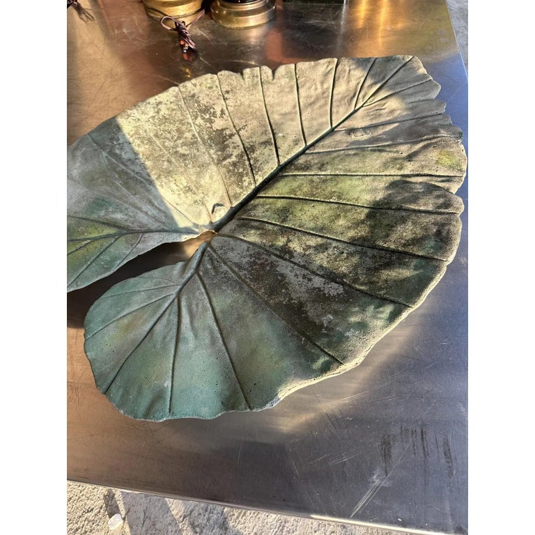 Vintage Monumental Boho Cast Concrete Elephant Ear Leaf For Sale at 1stDibs