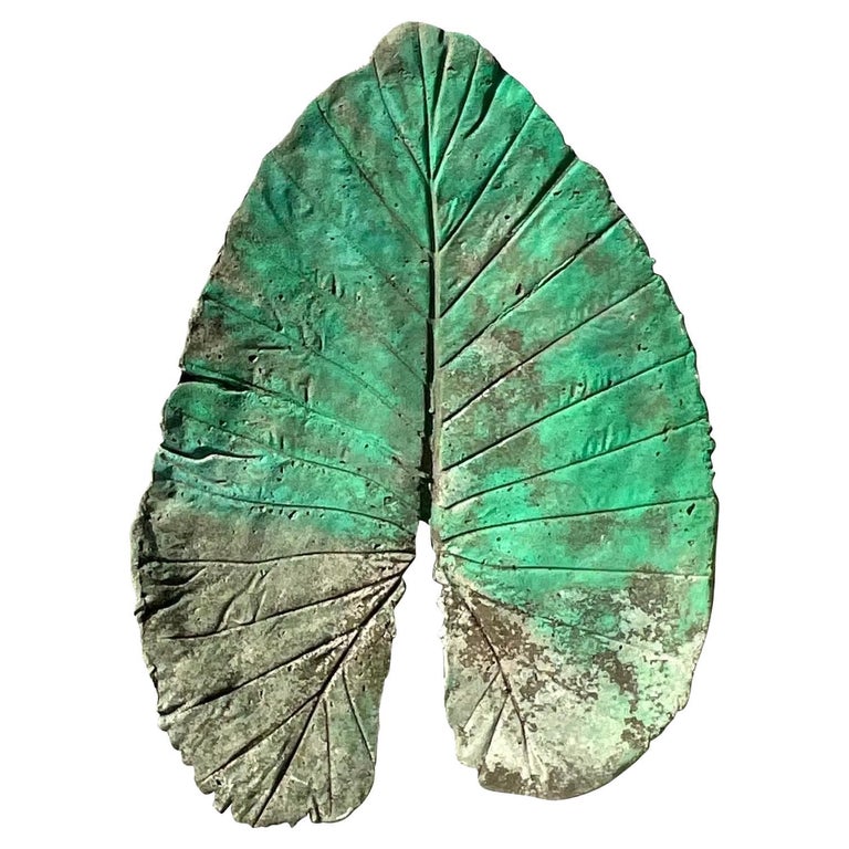 Vintage Monumental Boho Cast Concrete Elephant Ear Leaf For Sale at 1stDibs