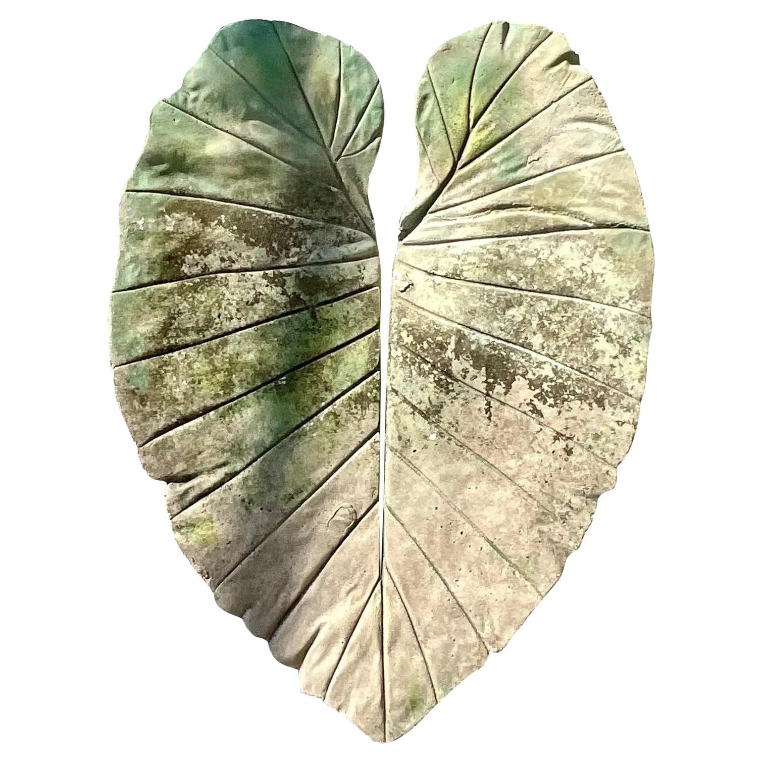 Vintage Boho Monumental Cast Concrete Elephant Ear Leaf For Sale at 1stDibs