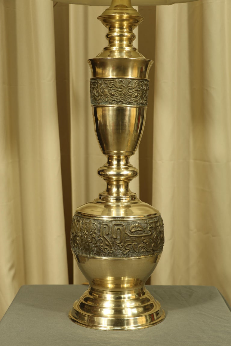 Vintage Monumental James Mont Brass Table Lamp Etching and Eastern ...