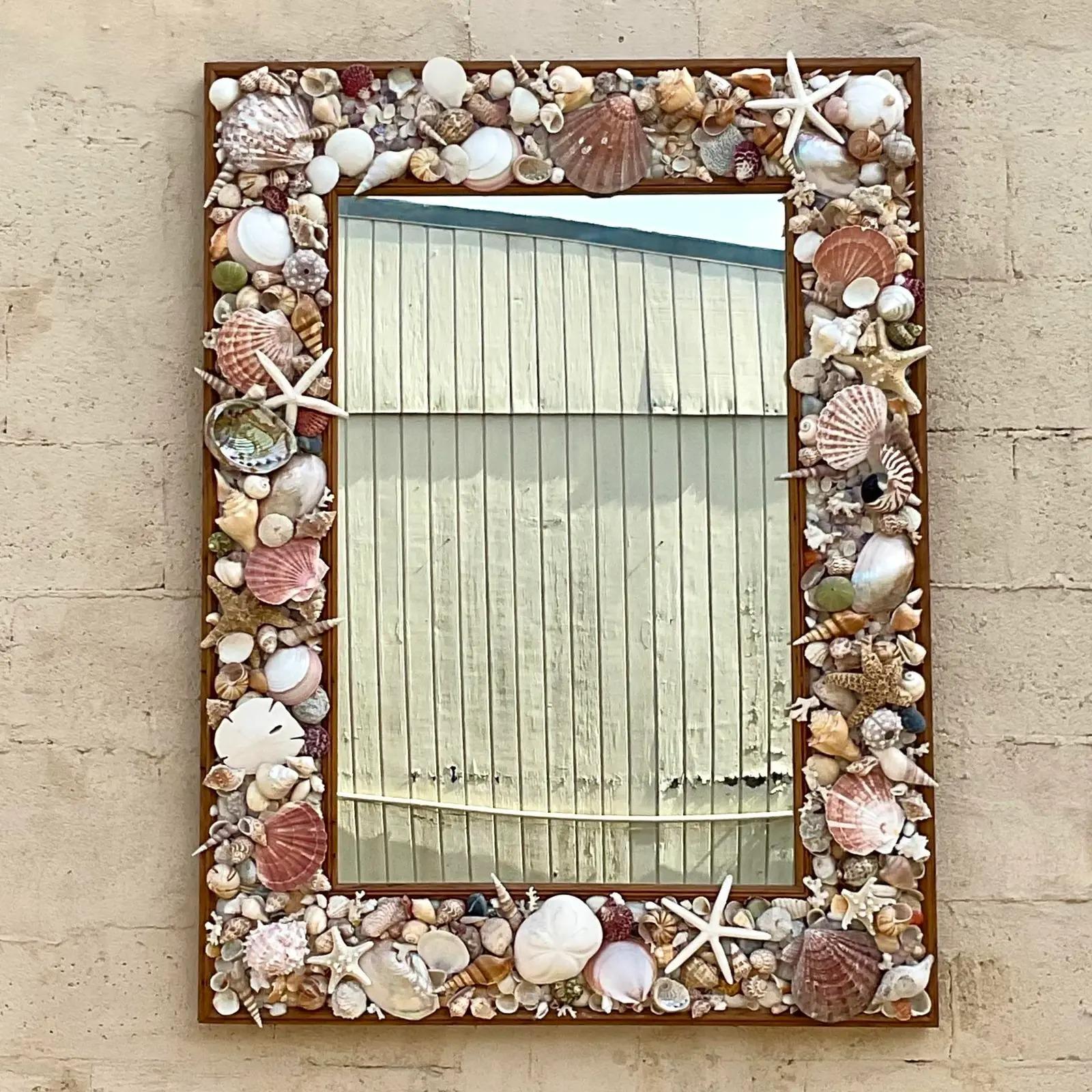 Vintage Monumental Coastal Shell Mirror For Sale at 1stDibs
