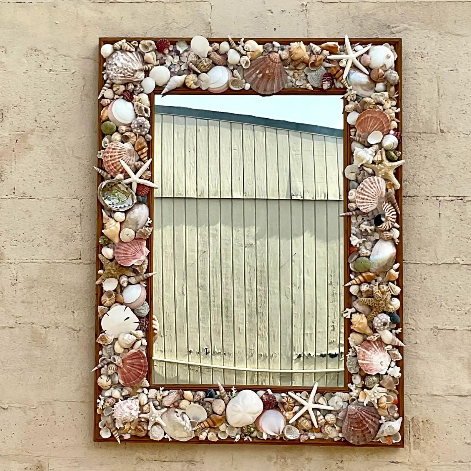Vintage Monumental Coastal Shell Mirror For Sale at 1stDibs