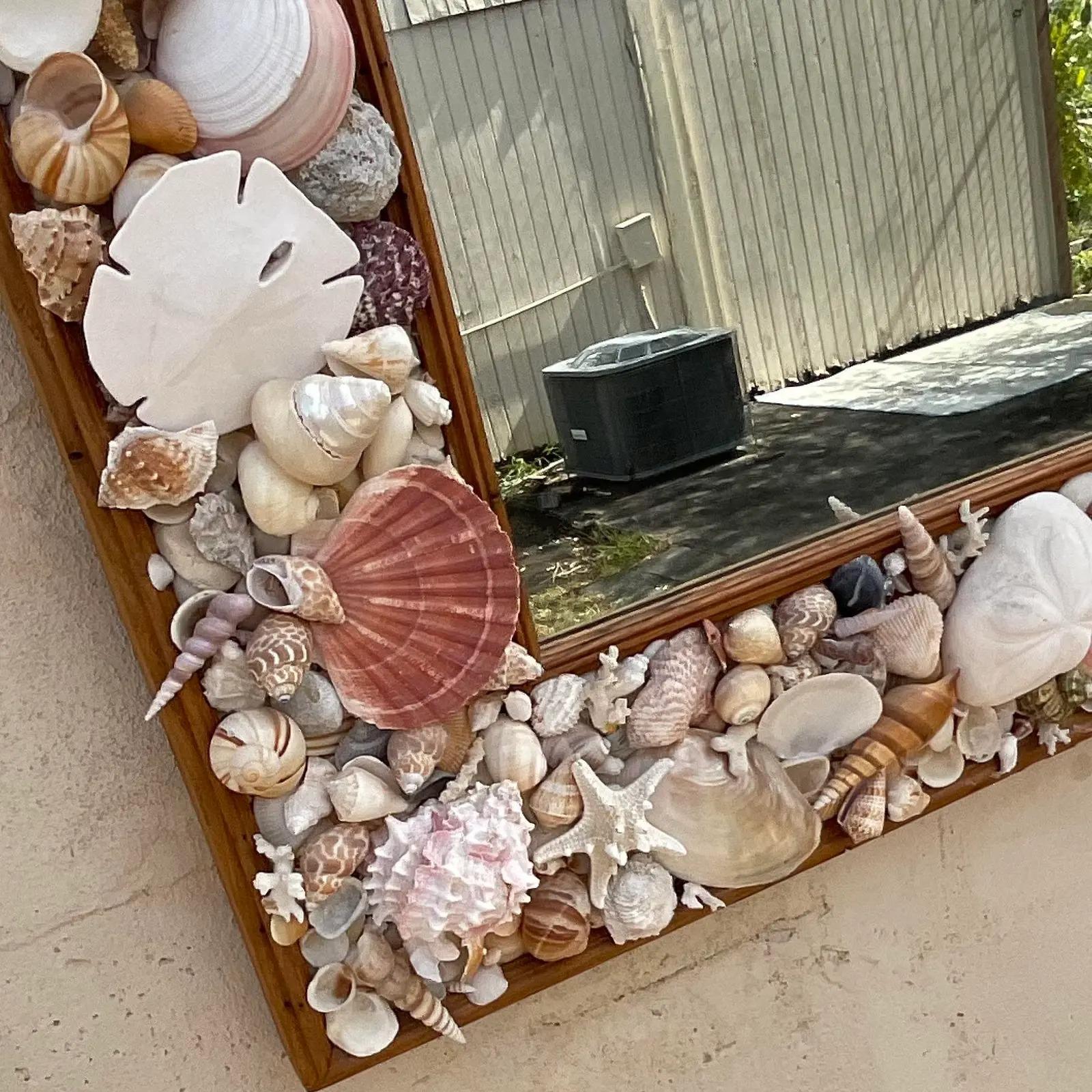 Vintage Monumental Coastal Shell Mirror For Sale at 1stDibs