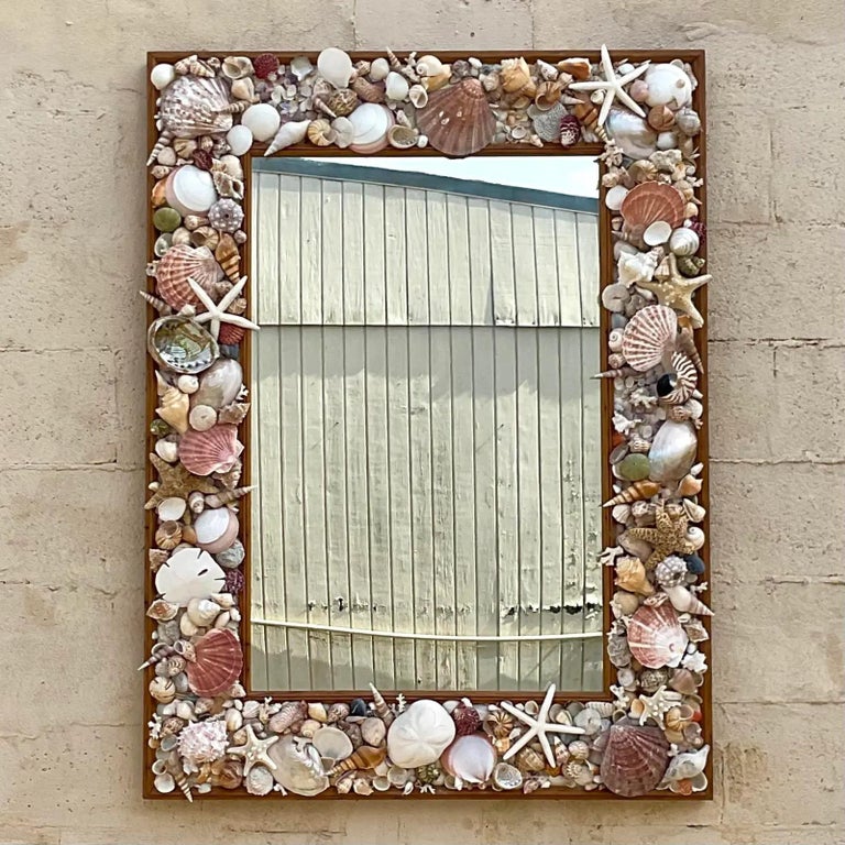 Vintage Monumental Coastal Shell Mirror For Sale at 1stDibs