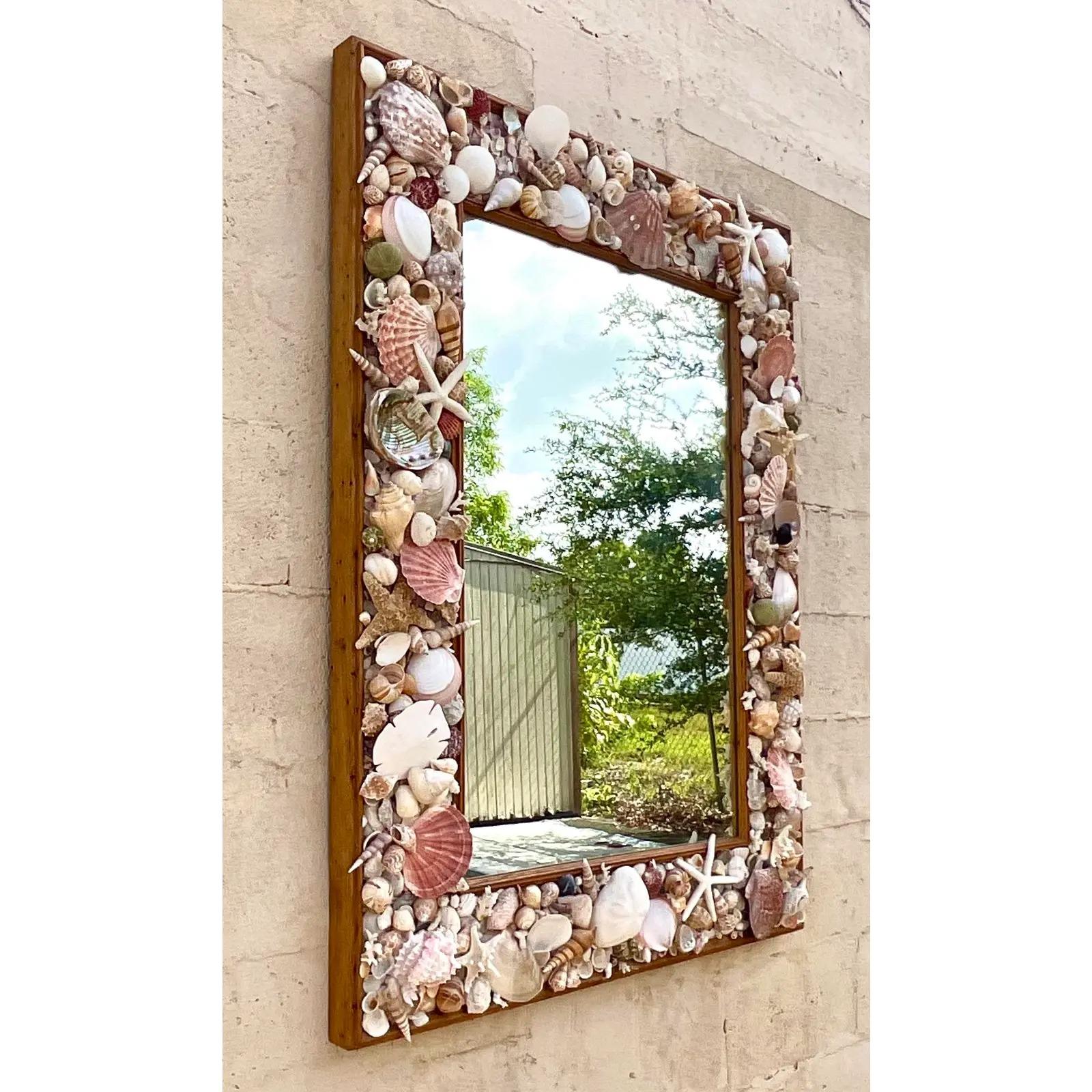 Vintage Monumental Coastal Shell Mirror For Sale at 1stDibs