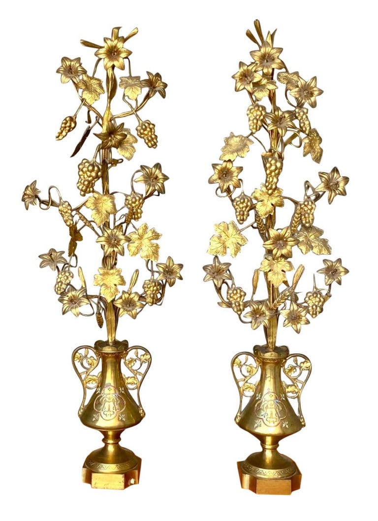 Vintage Monumental Hammered Brass Floral Towers, a Pair at 1stDibs