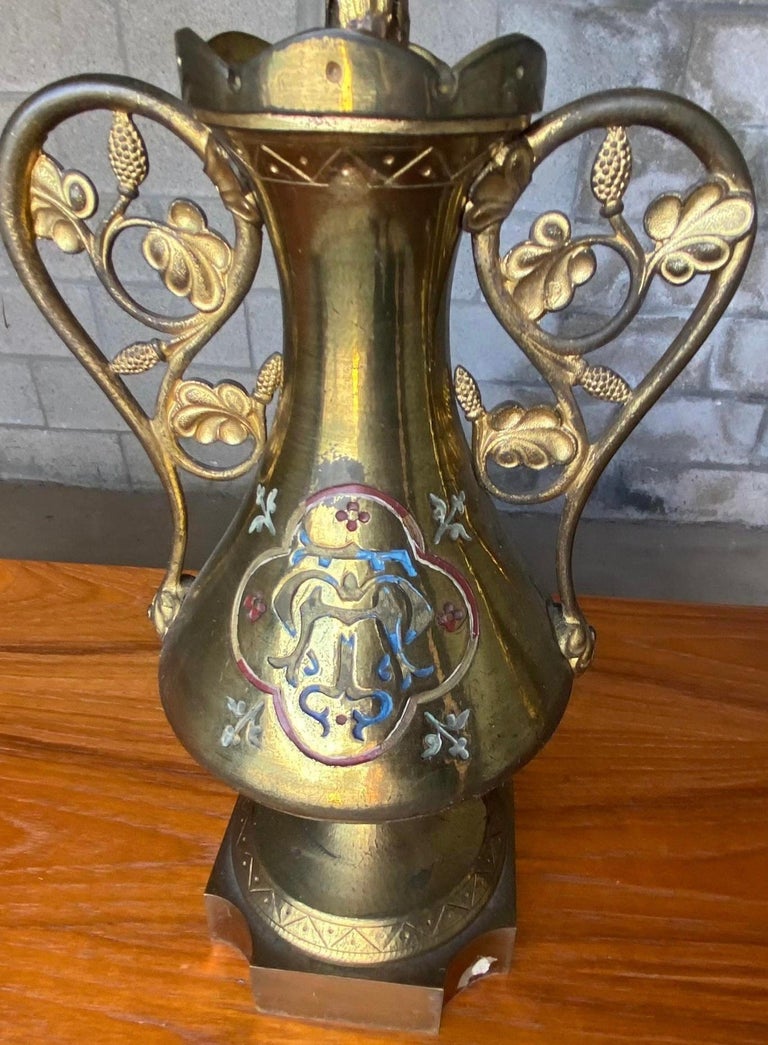 Vintage Monumental Hammered Brass Floral Towers, a Pair For Sale at 1stDibs