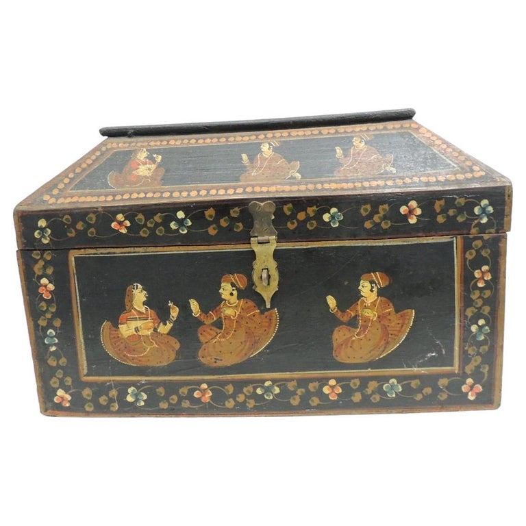 Large Scale Vintage Hand-Painted Indian Decorative Box For Sale at ...