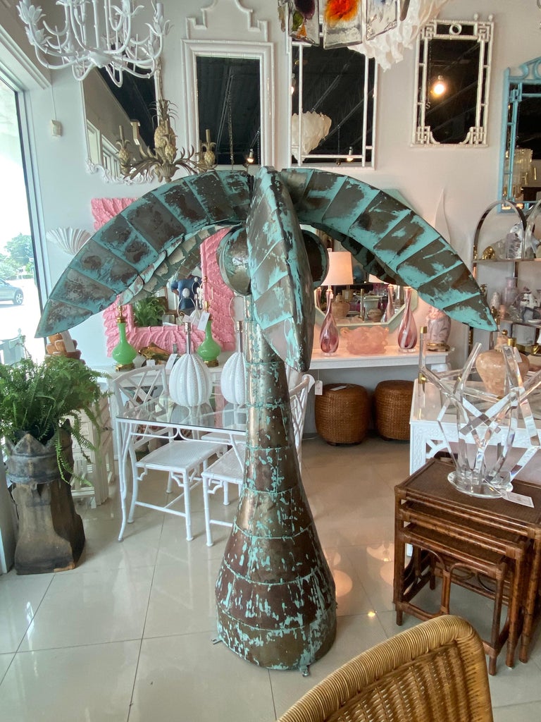 Vintage Monumental Metal Palm Tree Leaves and Coconuts Large Statue ...