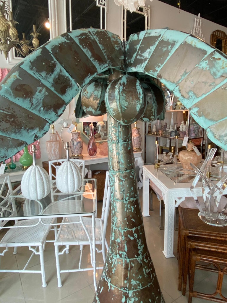 Vintage Monumental Metal Palm Tree Leaves and Coconuts Large Statue ...
