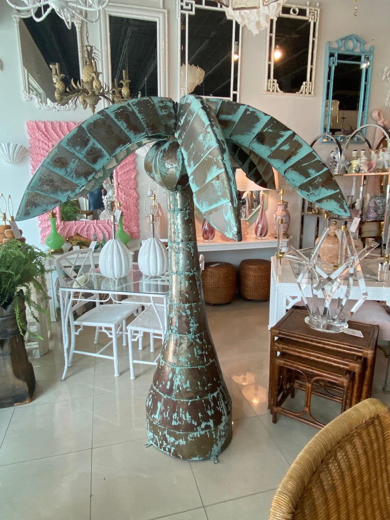 Vintage Monumental Metal Palm Tree Leaves and Coconuts Large Statue ...