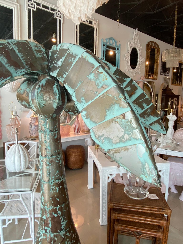 Vintage Monumental Metal Palm Tree Leaves and Coconuts Large Statue ...