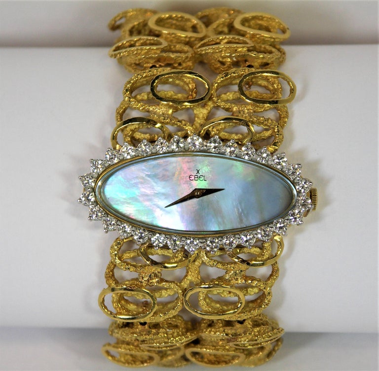 Vintage Monumental Mother of Pearl, Gold and Diamond Ladies Ebel Watch ...