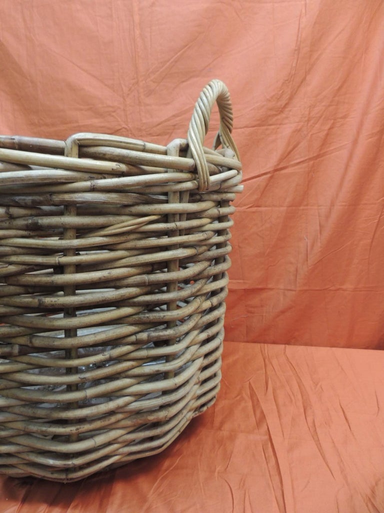 Vintage Monumental Round Willow Planter/Basket with Handles at 1stDibs