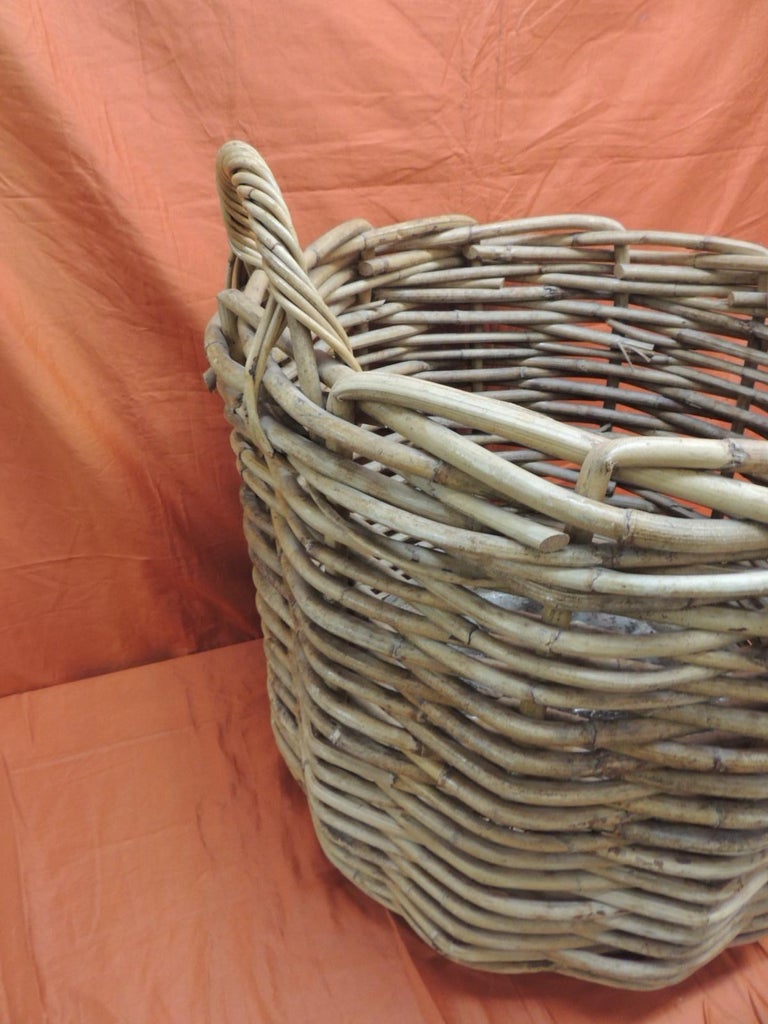 Vintage Monumental Round Willow Planter/Basket with Handles at 1stDibs