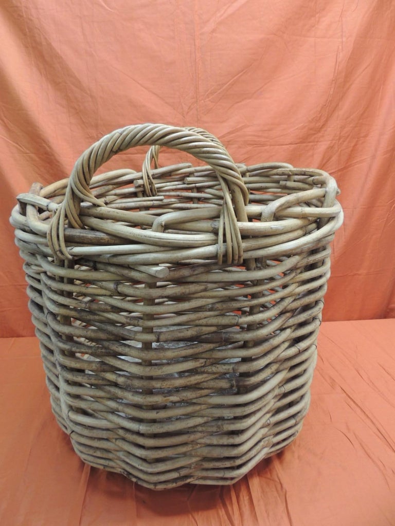Vintage Monumental Round Willow Planter/Basket with Handles at 1stDibs
