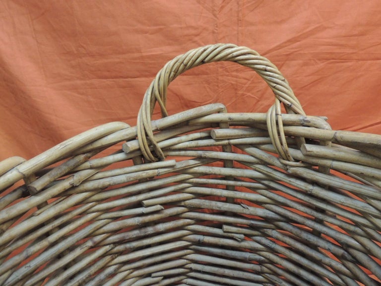 Vintage Monumental Round Willow Planter/Basket with Handles at 1stDibs