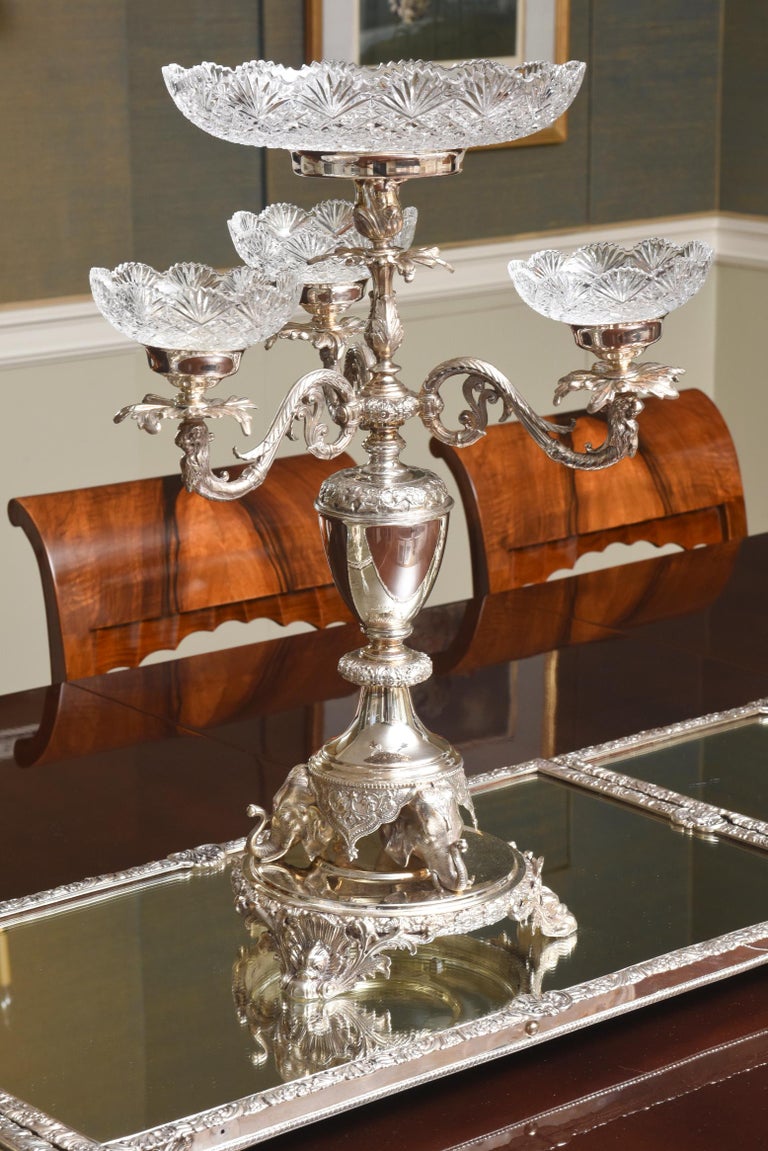 Vintage Monumental Silver Plate and Cut Crystal Centerpiece with Mirror ...