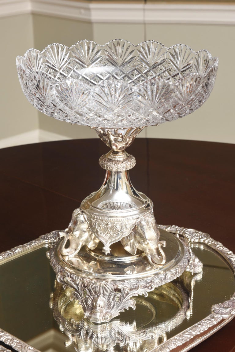 Vintage Monumental Silver Plate and Cut Crystal Centerpiece with Mirror ...