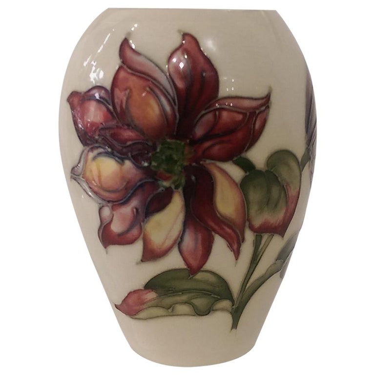 Vintage Moorcroft Pottery Vase in the Clematis Flowers Pattern Estate ...