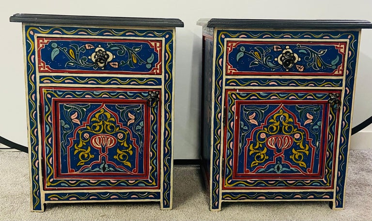 Vintage Moorish Moroccan Blue Hand-painted Nightstand, Side or End ...