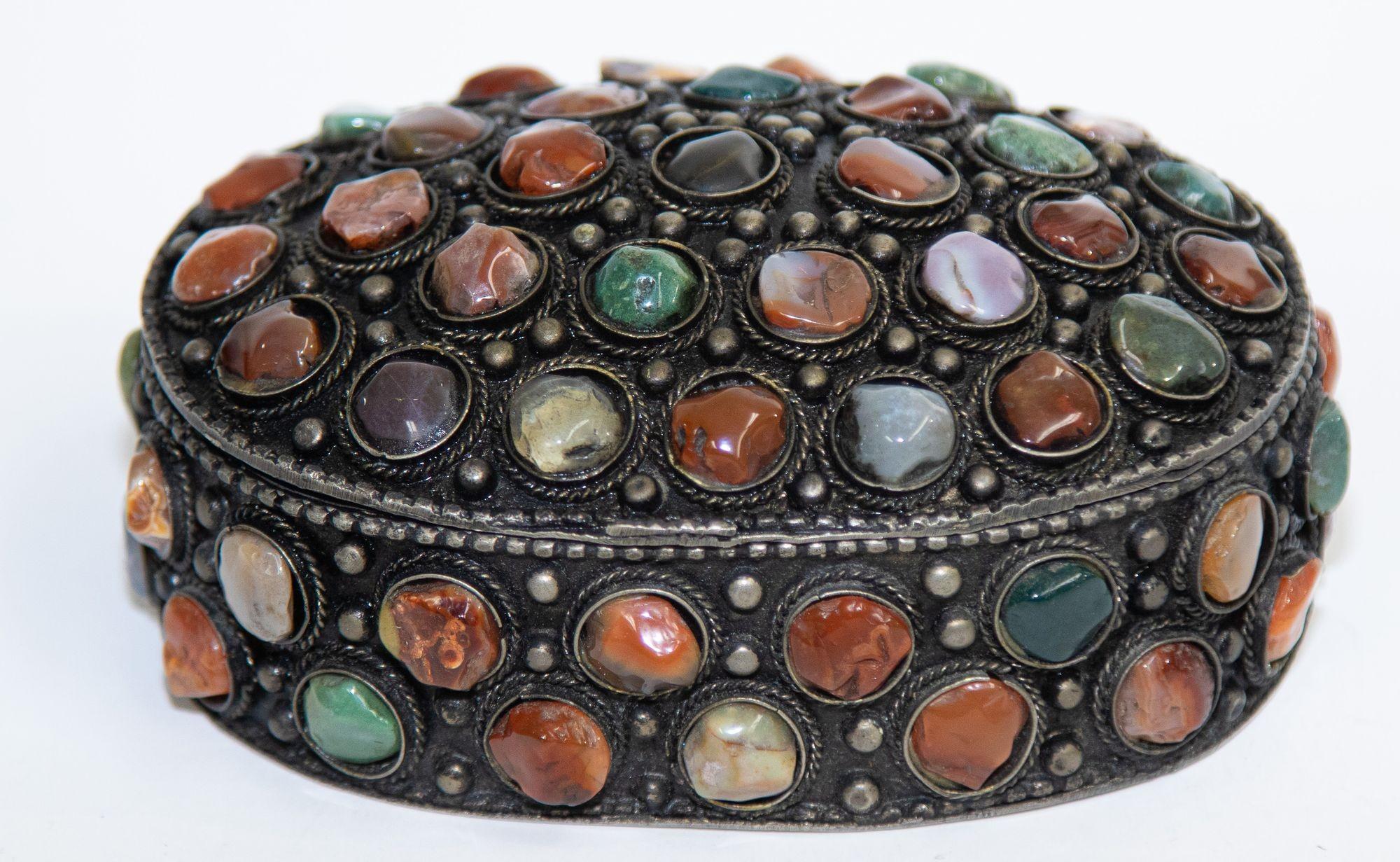 Vintage Moorish Sajai Box Inlaid with Agate Stones at 1stDibs