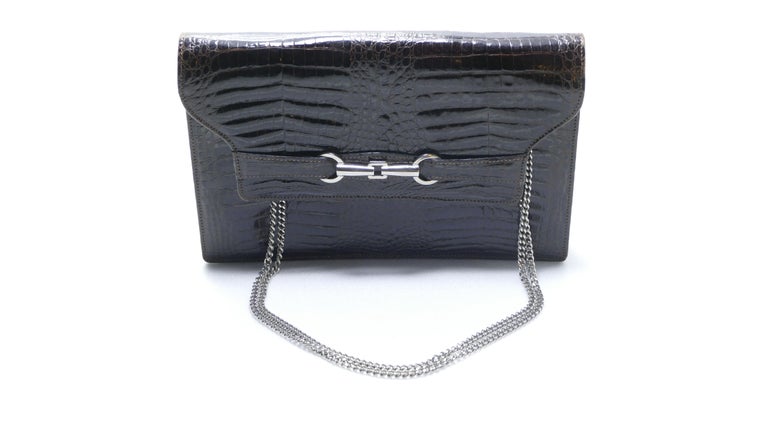 Vintage Morabito Paris Shiny Brown Crocodile Silver Hardware Clutch ...