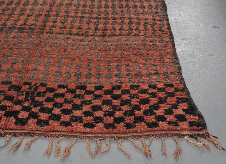 Vintage Moroccan Berber Hand Knotted Rug in Red and Black Checkered ...