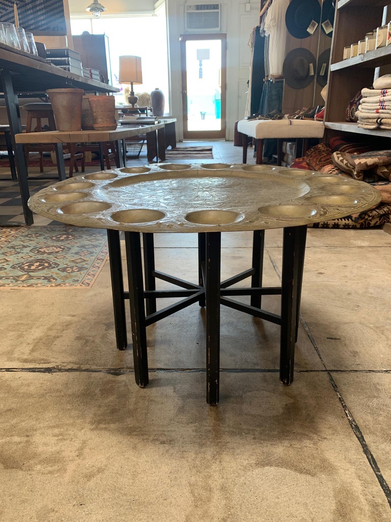 Vintage Moroccan Brass Tray Tea Table at 1stDibs