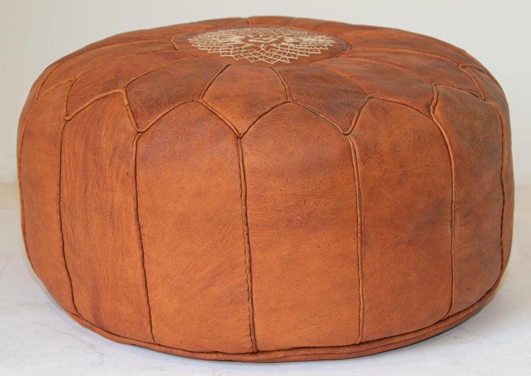 Vintage Moroccan Brown Leather Pouf For Sale at 1stDibs