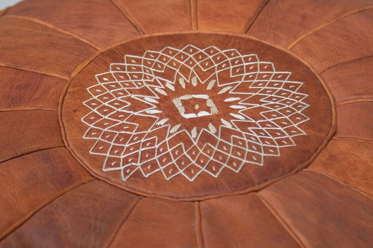 Vintage Moroccan Brown Leather Pouf For Sale at 1stDibs