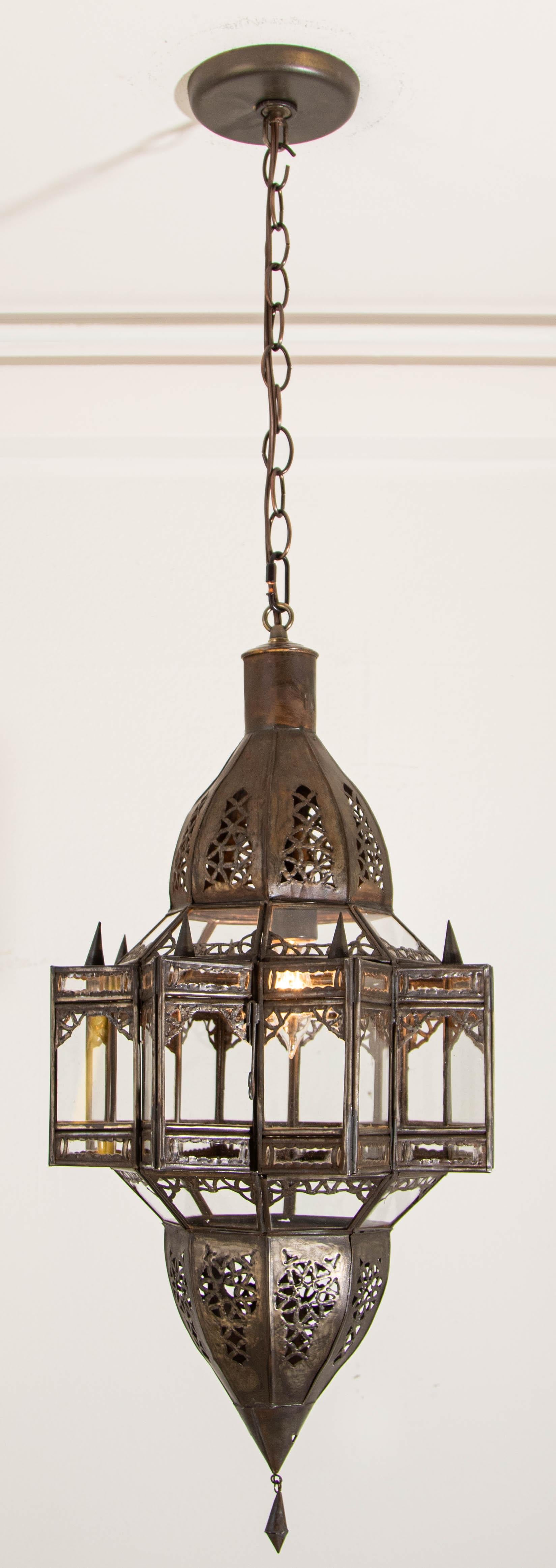 Vintage Moroccan Clear Glass Lantern in Star Shape Handcrafted in Marrakech For Sale at 1stDibs