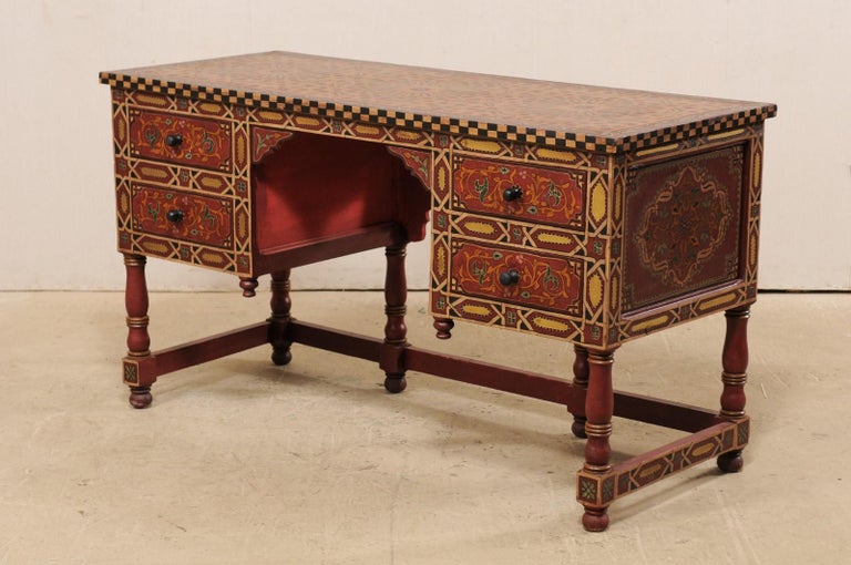 Vintage Moroccan Desk with Drawers, Beautifully Painted with Arched ...