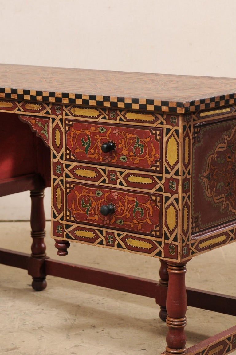 Vintage Moroccan Desk with Drawers, Beautifully Painted with Arched ...