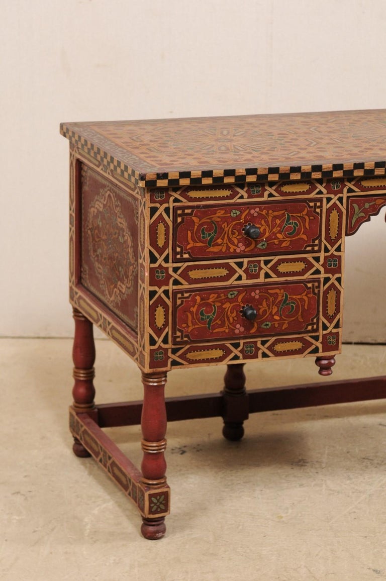 Vintage Moroccan Desk with Drawers, Beautifully Painted with Arched ...