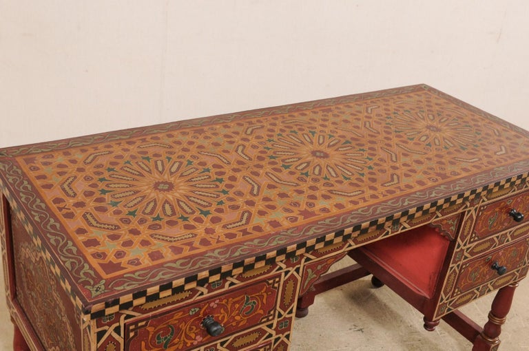 Vintage Moroccan Desk with Drawers, Beautifully Painted with Arched ...