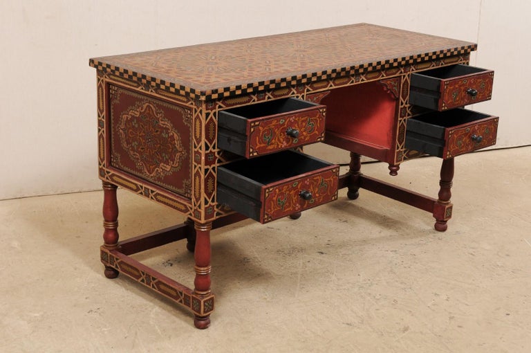 Vintage Moroccan Desk with Drawers, Beautifully Painted with Arched ...