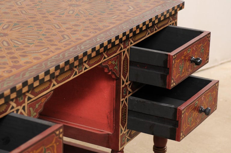 Vintage Moroccan Desk with Drawers, Beautifully Painted with Arched ...