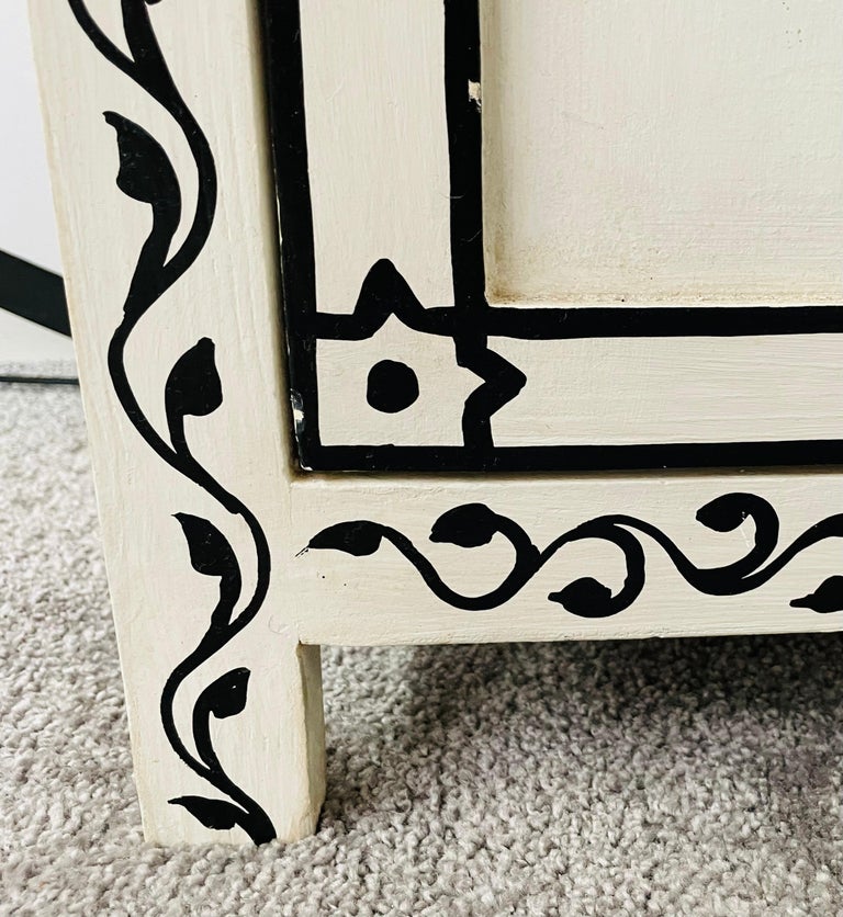 Vintage Moroccan Hand Painted Nightstand or End Table in Black and ...