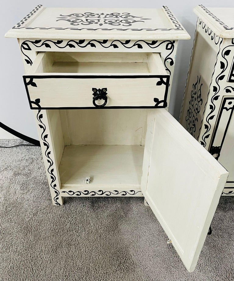 Vintage Moroccan Hand Painted Nightstand or End Table in Black and ...