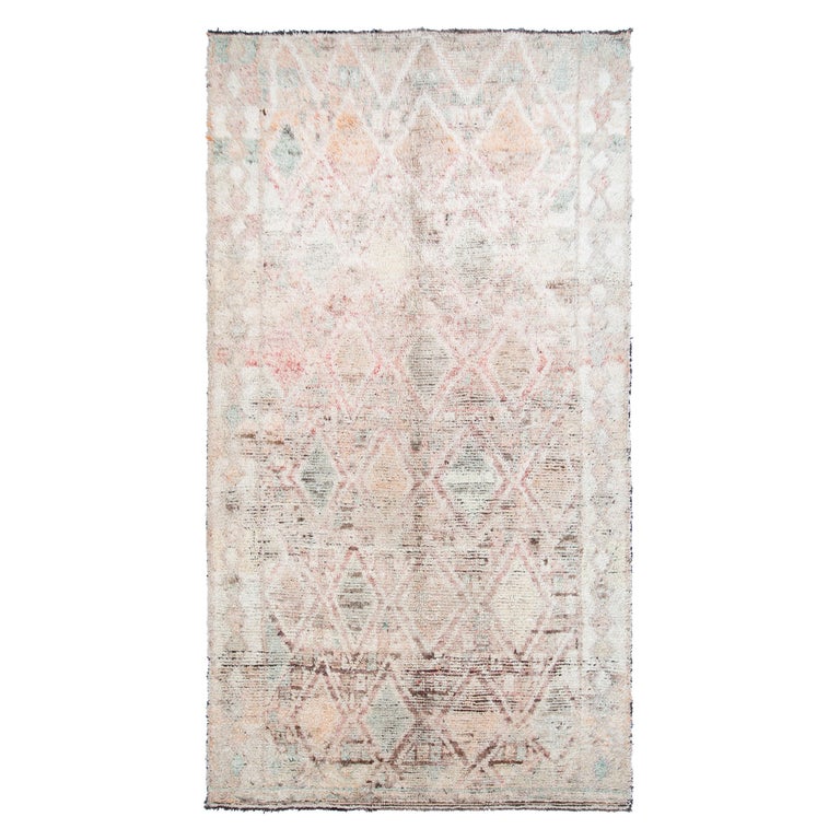 Vintage Moroccan Hand Knotted Diamond Pattern Rug in Beige and Pale ...