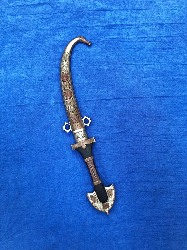 Vintage Moroccan Handmade Koummya Dagger Knife, Curved Blade, Ebony and ...