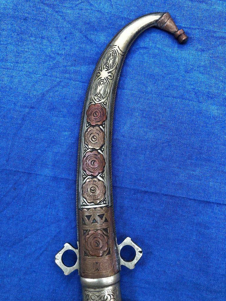 Vintage Moroccan Handmade Koummya Dagger Knife, Curved Blade, Ebony and ...