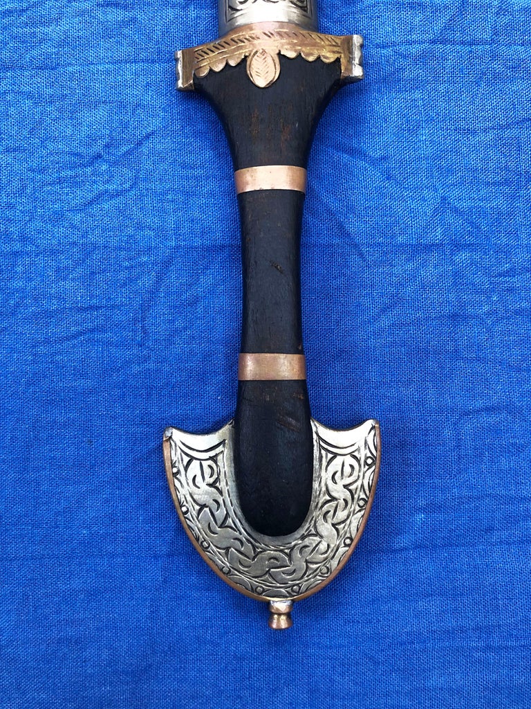 Vintage Moroccan Handmade Koummya Dagger Knife, Curved Blade, Ebony and ...